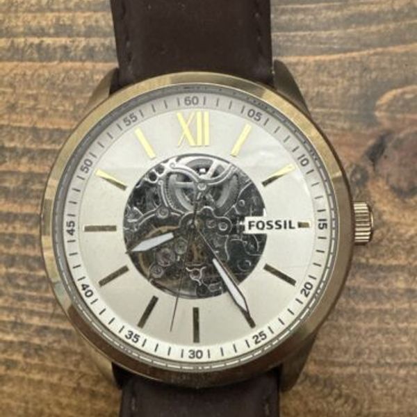 Fossil Grant ME3099 45mm Silver Stainless Steel Case with Brown Leather ...