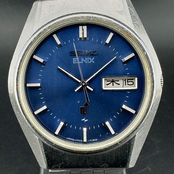 1975 Seiko Elnix Men's Day Date Eng/Kanji Blue Dial Quartz Watch 37mm ...