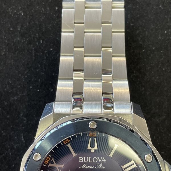 Bulova Men's Watch 98A302 Marine Star Automatic Blue Dial Silver ...