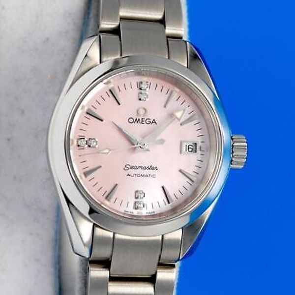 Ladies Omega Seamaster Aqua Terra Watch Automatic Pink MOP Diamond Dial ...