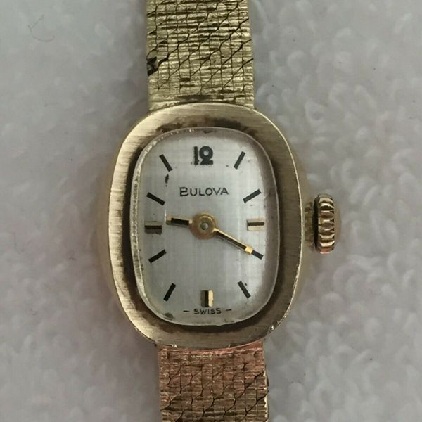 1973 Bulova Ladies Watch 14k Case Band Latch Marked Yellow Gold N3 17 ...