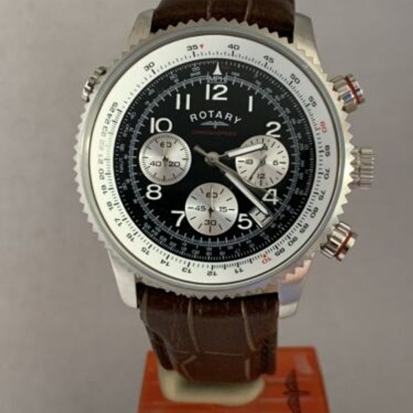 Rotary Menâ s Chronospeed Chronograph Date Brown Leather Strap Watch ...