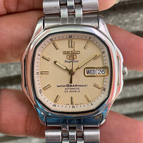 RARE Seiko 5 Superior SKZ035 Square Whirlpool Cream Dial Automatic ...