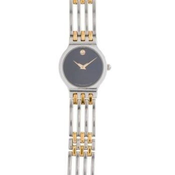 New Movado Esperanza Quartz Black Dial Two Tone Stainless Steel Ladies ...