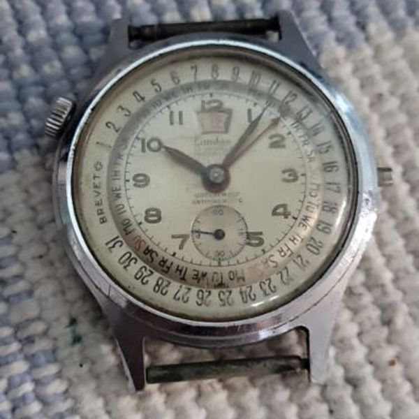 Vintage 36.5mm LANDAU DATE-O-GRAPH calendar WATCH military style WWII ...