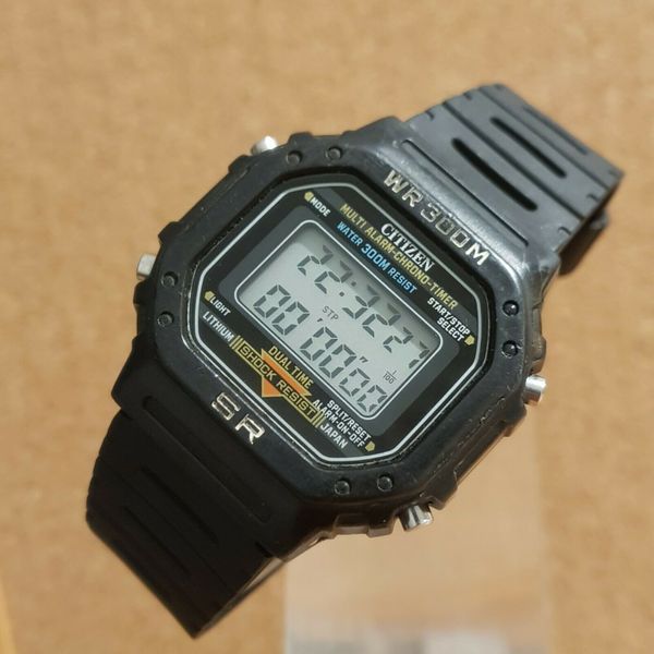 Vintage CITIZEN WR300 300M Diver LCD watch DUAL TIME DQ7511 SR P130 ...