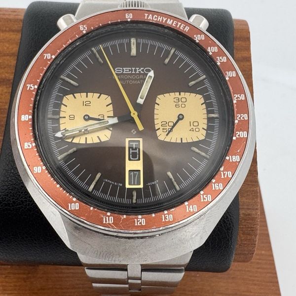 VINTAGE Seiko Bullhead Chronograph BROWN Automatic Stainless 43.5mm ...