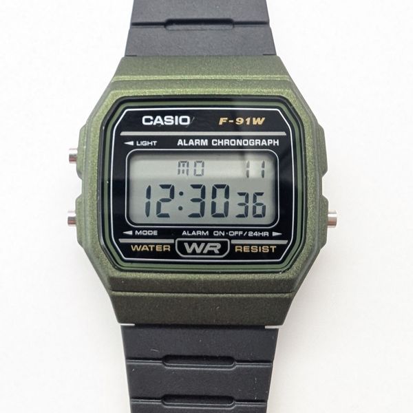 CASIO F-91W Classic Digital Watch Green Case Black Band 24-Hour Display ...