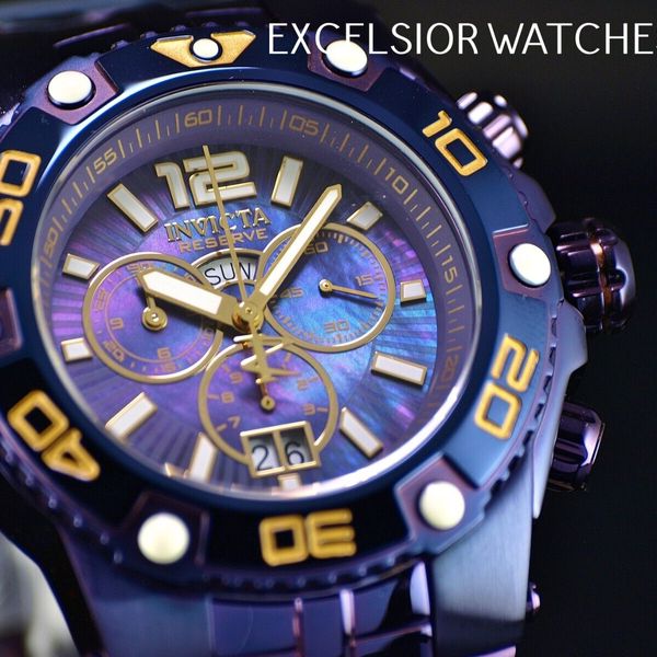 NEW INVICTA RESERVE 47MM SPEEDWAY SWISS CHRONOGRAPH HOT PURPLE MOP DIAL ...
