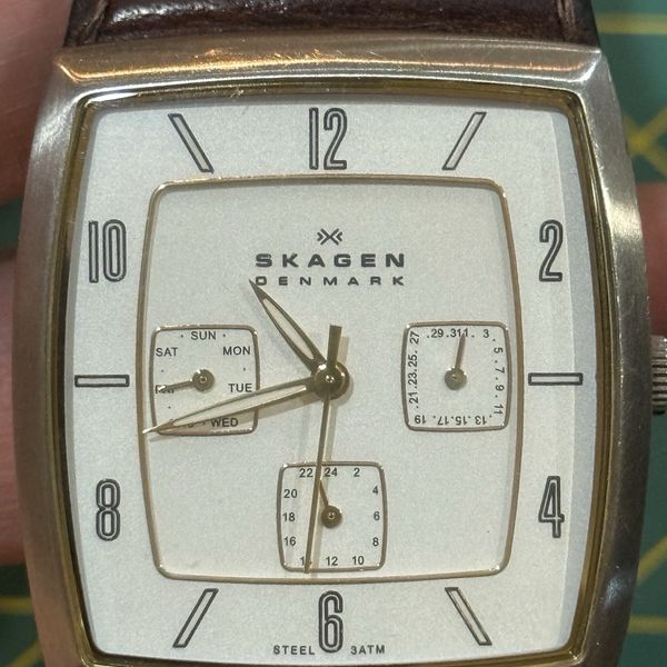 Skagen Denmark 390LSLB1 White Dial with Silver Tone Case, Leather Band ...
