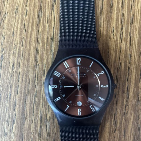 Rare Large Menâ s Skagen Titanium Military Ultra Thin Watch New Battery ...