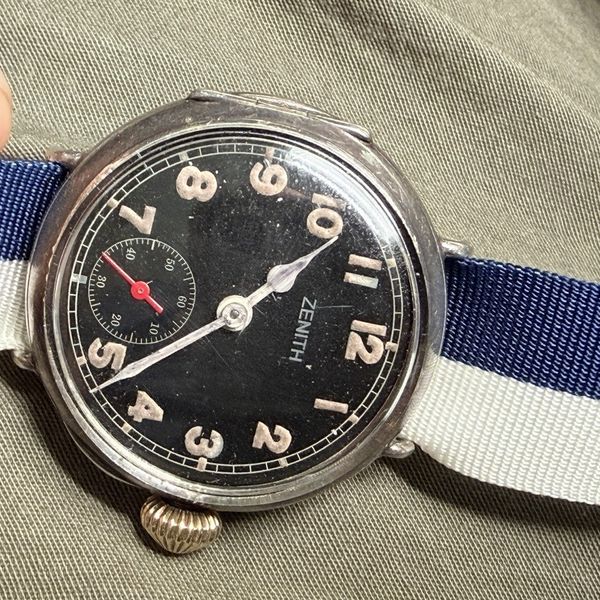 1930's Rare ZENITH Military Original Black Dial STERLING SILVER 925 ...