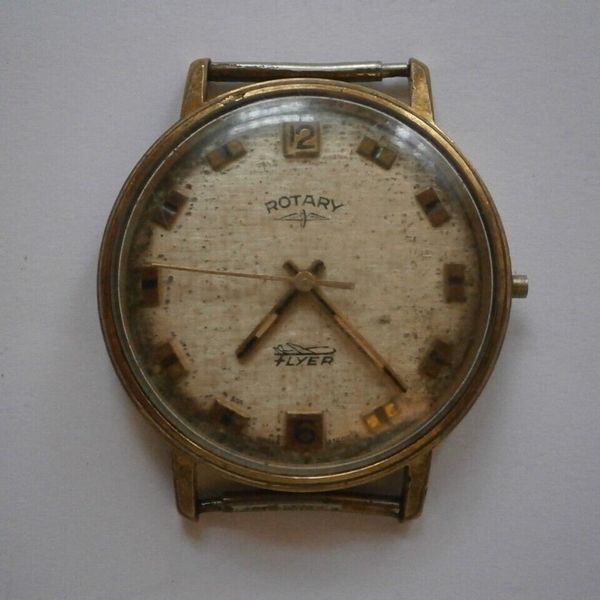 Vintage gents wristwatch ROTARY FLYER mechanical watch spares repair AS ...
