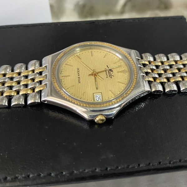 Vintage Mido Ocean Star Quartz Gold dial 2 Tone Stainless Steel Lady's ...