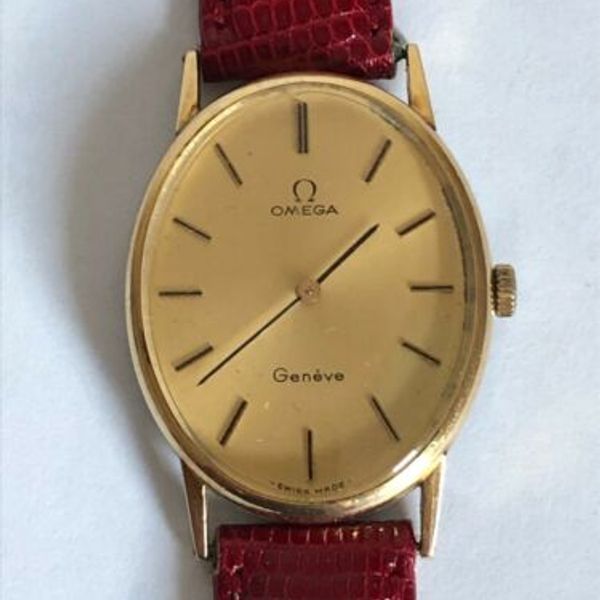 Very nice womens watch vintage omega geneve gold plated oval shape ...