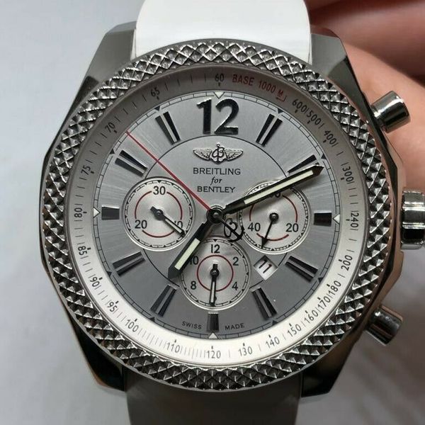 Breitling Bentley Barnato Watch with white strap mint with stickers Box ...
