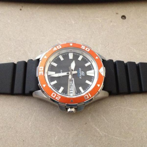 Casio Edifice EFM-100 Orange SOLD | WatchCharts Marketplace