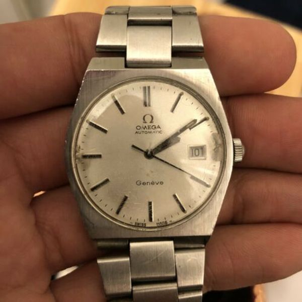 Omega Geneve Steel 70s Swiss Watch Date w/original box and booklet auto ...