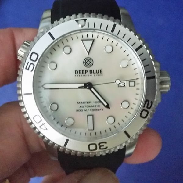 Deep Blue MASTER 1000 AUTOMATIC DIVER SILVER BEZEL -WHITE MOTHER OF ...
