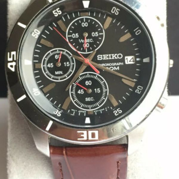 Gents Seiko Chronograph Multi-Dial Watch 4T57 00A0 With Brown Leather ...
