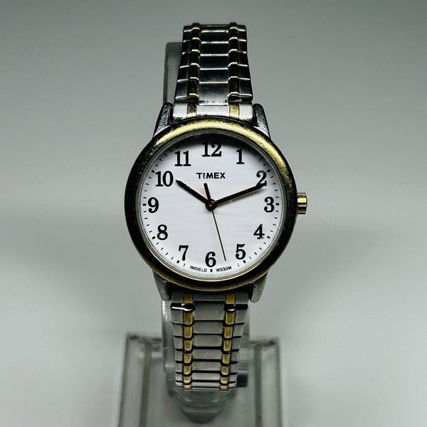 Timex Watch Men 30mm Gold Silver Two tone White Dial Round New Battery ...