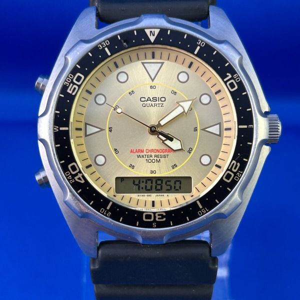 Casio Arnie Watch, Gold Dial Ana-Digi, AMW-320D, Alarm/Chrono, New Band ...