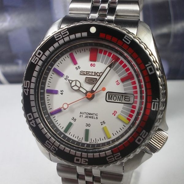 SEIKO 150M DIVERS DAY/DATE AUTO MENS WATCH 6309-7290 'WHITE SEIKO 5 ...