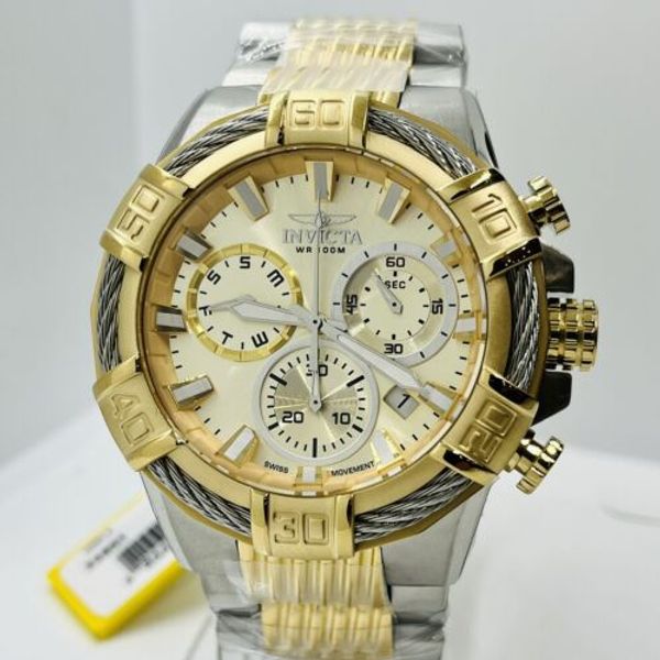 Invicta Menâ s Bolt Chronograph Gold Dial Two Tone Steel 51mm Swiss ...