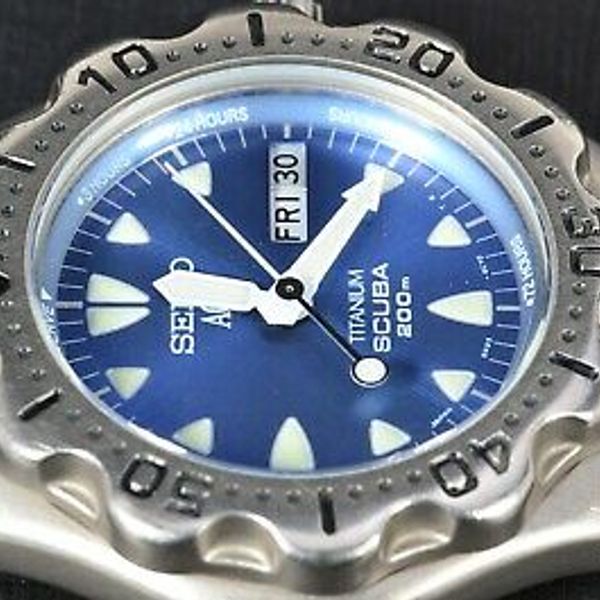 Seiko 5M23-6B40 SBBW015 Blue Dial Scuba 200m Diver AGS/Kinetic Titanium ...