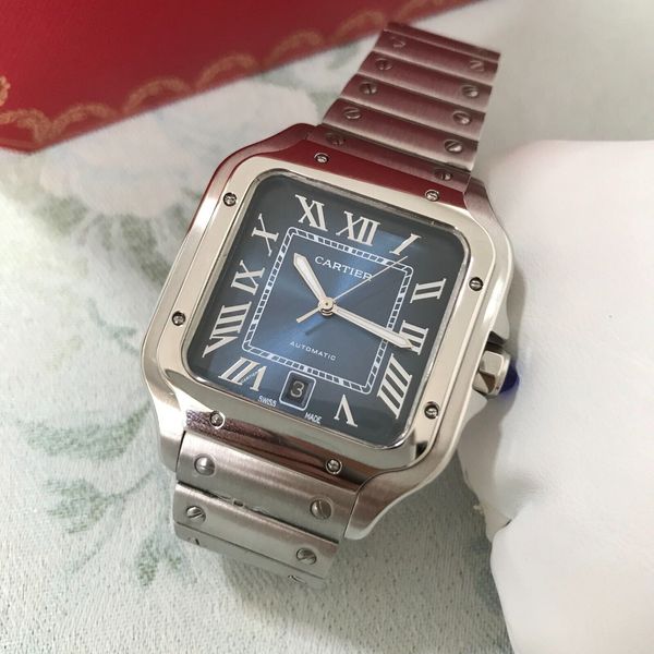 Authentic Santos de Cartier Blue Dial Large Automatic Steel Men Watch ...