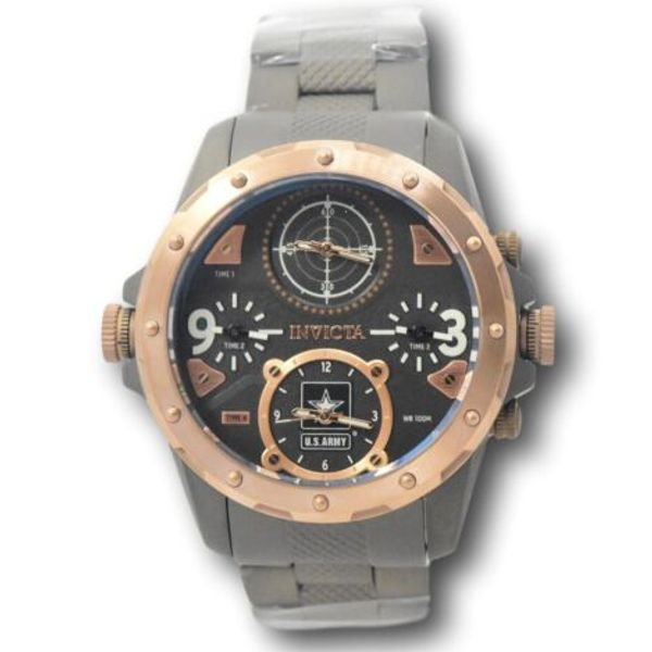 Invicta US ARMY Men's 50mm Titanium Rose Gold 4-Time Zones Quartz Watch ...