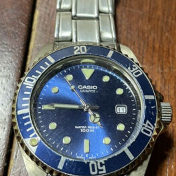 CASIO MTD-1010 1346 Men’s Watch Diver Style Blue Dial Face Link Band ...