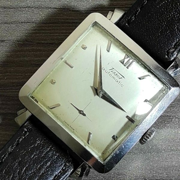 1950's VINTAGE TISSOT SQUARE FANCY LUGS 17J AUTOMATIC MENS WATCH CAL.28 ...