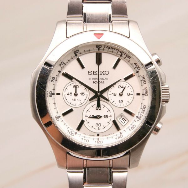 Seiko 6T63-00G0 White Silver Dial Men's Chronograph 100M Quartz Sports ...