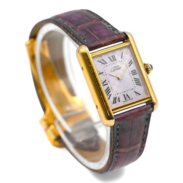 VINTAGE MUST DE CARTIER TANK WRISTWATCH PURPLE CHECKERBOARD DIAL ...