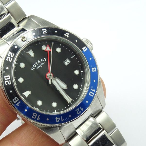 ROTARY GMT 40mm Men's Black Dial Blue Bezel Bracelet Wristwatch ...