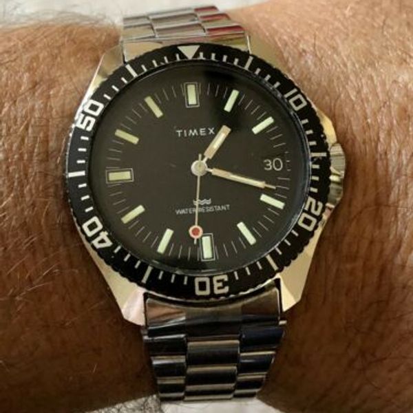 Vintage TIMEX DIVER 24512 Manual Wind Men's Diver Watch Black Dial ...