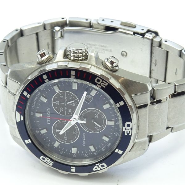 CITIZEN Eco Drive H500 Men's Blue Dial Chronograph Solar Watch WORKING ...