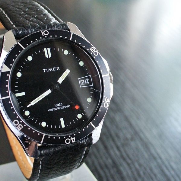 VINTAGE TIMEX 1980s SPORT DIVER DATE MECHANICAL WIND UP MEN'S SILVER ...