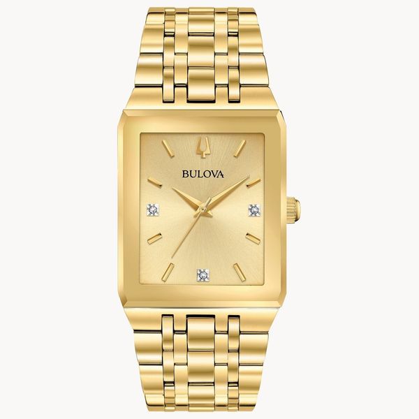 Bulova Quadra Quartz Diamond Accent Gold Tone Stainless Steel Men's ...