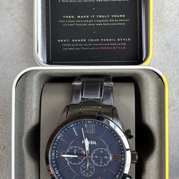 NEW FOSSIL FLYNN MENS WATCH BLUE FACE STAINLESS BAND BQ1126 48mm ...