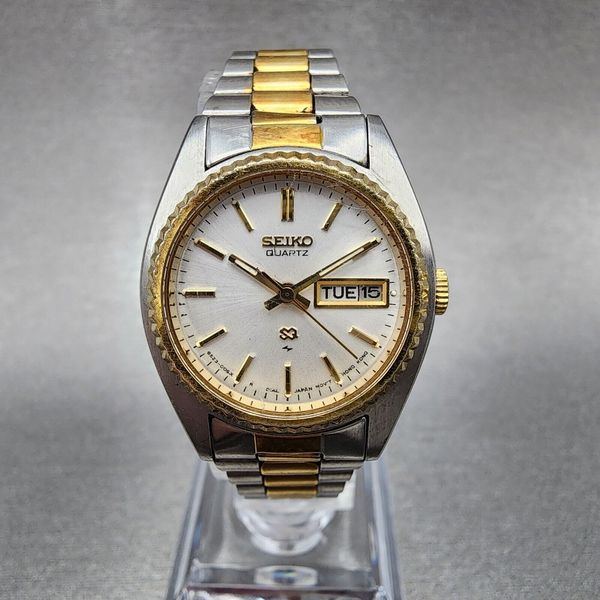 VTG Seiko SQ Watch Women 25mm White Dial Two Tone Daydate Round 8523 ...