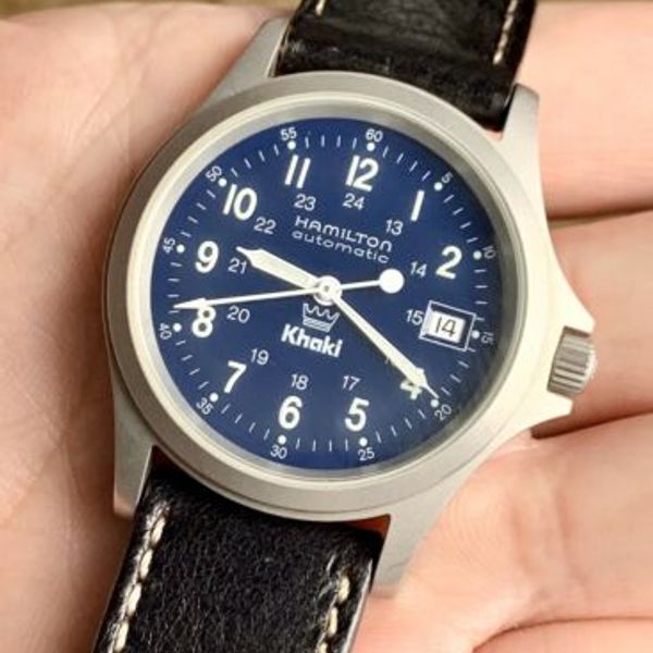 Rare HAMILTON Khaki King 9823 Navy Dial Swiss Automatic Men’s Watch ...