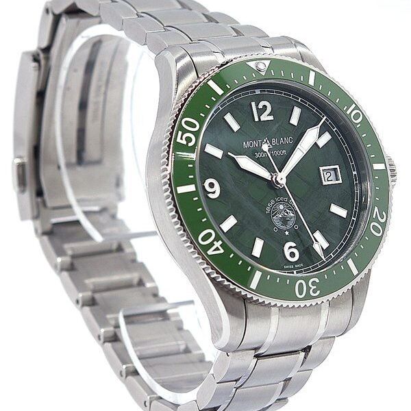 MONTBLANC WATCH 1858 ICE SEA AUTOMATIC WINDING DATE 129373 GREEN DIAL ...