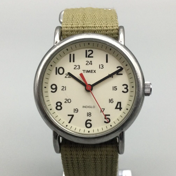 Timex Weekender Watch Men Indiglo 38mm Silver Tone Green Band New ...
