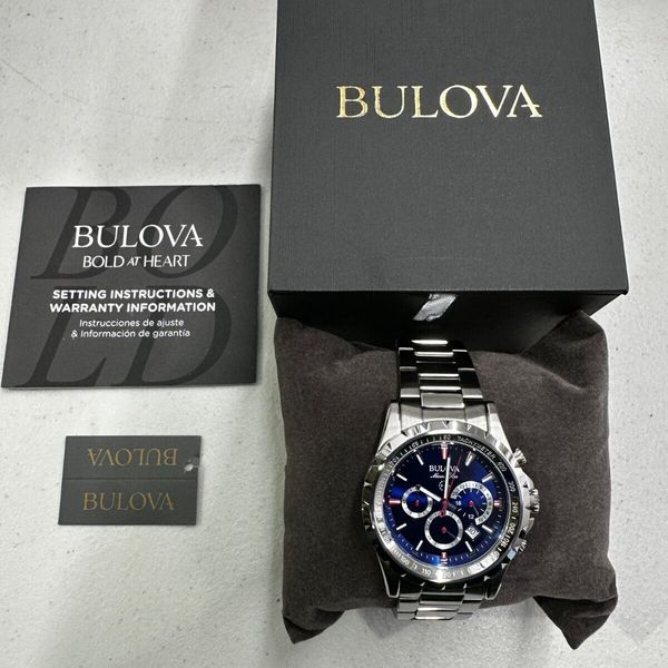 Bulova Marine Star 42mm Steel Blue Dial Quartz Men Watch 96B174 USED ...
