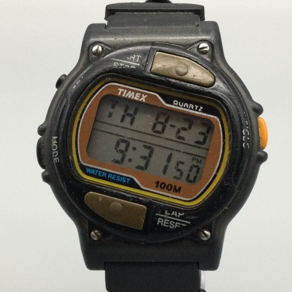 Vintage Timex Stealth Watch Men Black Indiglo 100M Timer Date New ...