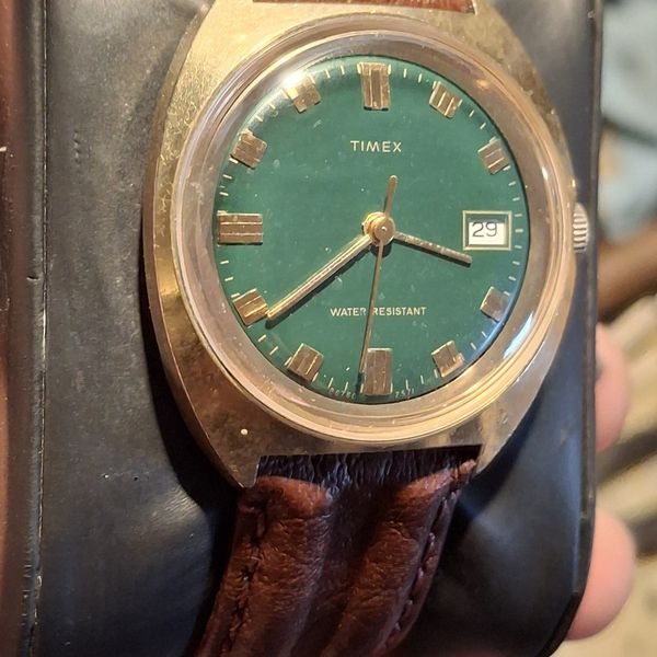 Timex Marlin 1971 Green Dial Gold Tone Mens Vintage 1970s Mechanical ...