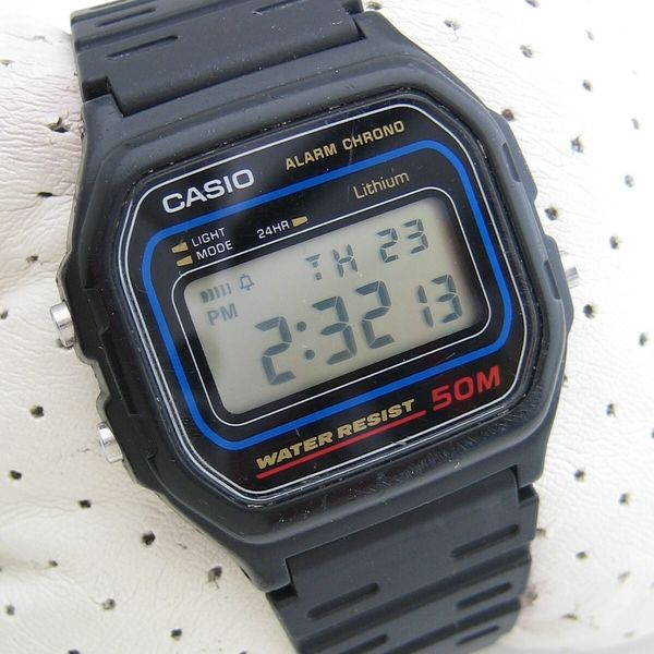 CASIO WATCH DIGITAL W-59 STAINLESS BLACK STEEL SILICONE UNISEX ALARM ...
