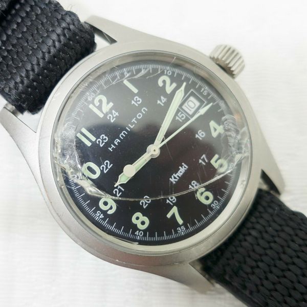 Hamilton Men's Watch Khaki Field 6361 PARTS! Cracked Crystal Lug Width ...